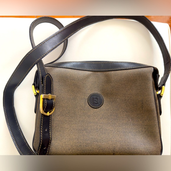 Fendi | Bags | Fendi Gray Coated Canvas Black Leather | Poshmark